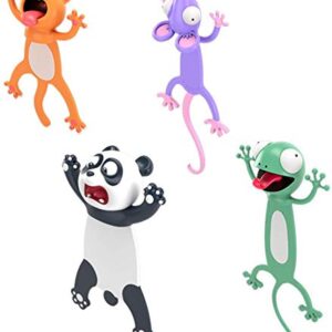 4 Pcs 3D Cartoon Animal Bookmark,Wacky Bookmark Palz - More Fun Reading,Novelty Funny Animals Reading Bookmark Cute Bookmarks Squashed Animals Stationery (Cat + Panda + Mouse + Gecko)