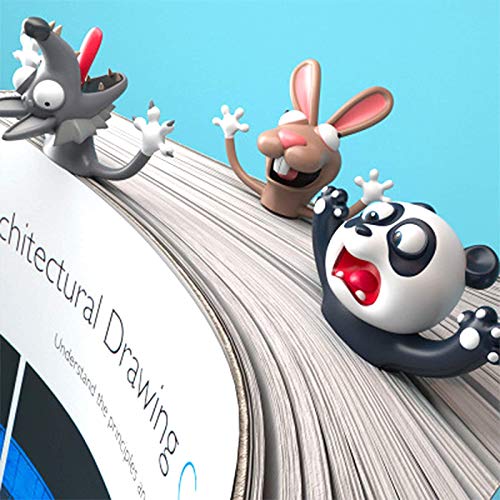 4 Pcs 3D Cartoon Animal Bookmark,Wacky Bookmark Palz - More Fun Reading,Novelty Funny Animals Reading Bookmark Cute Bookmarks Squashed Animals Stationery (Cat + Panda + Mouse + Gecko)