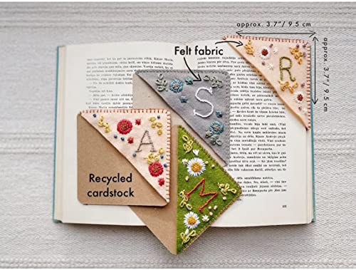 Personalized Hand Embroidered Corner Bookmark,Letters Cute Felt Triangle Bookmark for Women, Embroidery Corner Bookmarks Accessories for Book Lovers (Summer-J)