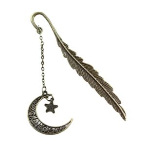 iayokocc creative metal feather bookmark, classical bookmarks with pendant for women, kids, teens girls, readers and book lovers.(stars and moon)