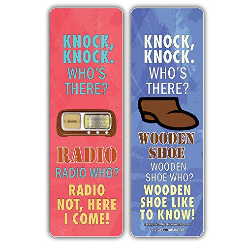 Creanoso Funny Knock-Knock Jokes Puns Bookmarks (30-Pack) – Unique Stocking Stuffers Gifts for Boys & Girls, Unisex Adults – Cool Book Page Clippers Collection Set for Knock-Knock – Awesome Giveaways