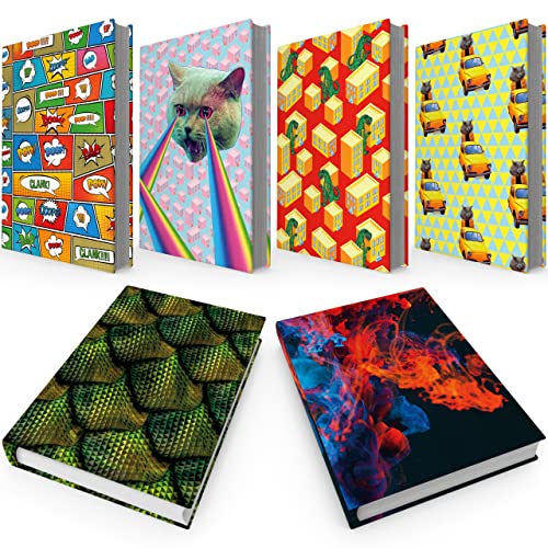 Stretchable, Easy Apply Book Covers 6 Pack of Fun Designs. Jumbo Jackets Fit Most Hardcover Textbooks Up to 9 x 11". Adhesive-Free, Nylon Fabric Protectors. Washable and Reusable Student School Supply