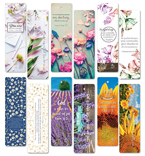 60 pcs Christian Bible Verses Flower Bookmarks. Beauty EBOOK. Encouraging, Inspiration, Unique Design Bookmark.