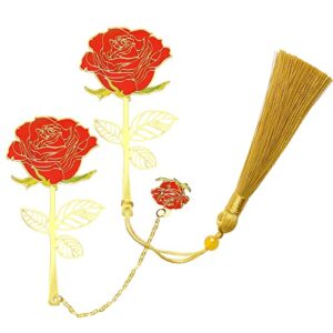 2pcs rose metal bookmarks for women, rose tassel flower bookmarks for book lovers cute vintage rose bookmarks accessories gift for teacher’s day christmas birthday graduation women’s day mother’s day