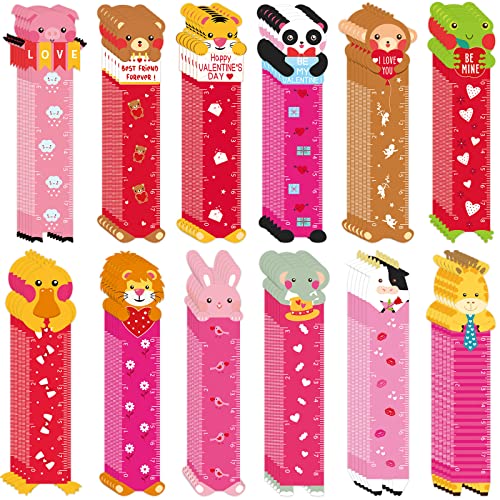 72 Pcs Valentine Animals Bookmark Rulers Party Favor Pack with Valentine's Themed Prints Cartoon Animals Book Marks Valentines Book Marks for Valentines Party Decoration Classroom Rewards and Present