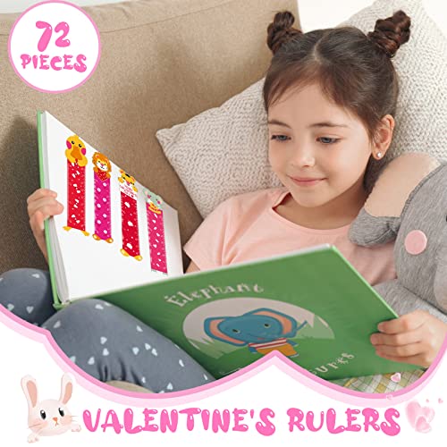 72 Pcs Valentine Animals Bookmark Rulers Party Favor Pack with Valentine's Themed Prints Cartoon Animals Book Marks Valentines Book Marks for Valentines Party Decoration Classroom Rewards and Present