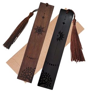 craspire wood bookmark 2 colors sun & moon engraved book mark gifts tree of life bookmarks with tassel pendant for book lovers teacher students