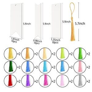 ECam 30 Pcs Acrylic Bookmark Blanks, Clear Acrylic Bookmarks with Colorful Tassel, 3 Styles Acrylic Book Markers, DIY Acrylic Bookmarks, Transparent Bookmarks, 15 Color of Tassels/ Total 30 Pcs