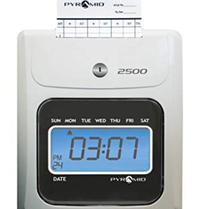 Pyramid Time Systems 2500K1 Bundle, Includes Model 2500 Auto Aligning and Top Loading Time Clock, 100 time Cards, Two Ink Ribbon cartridges, one 10 Slot time Card Rack and Two Security Keys