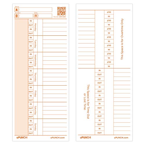 100 uPunch Time Cards for CR1000 Digital Time Clock & Date Stamp