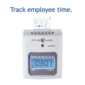 Pyramid Time Systems 2500 Small Business Time Clock Bundle with 100 Time Cards, 1 Ribbon, 1 Time Card Rack, 2 Security Keys - No Employee Limit, ivory