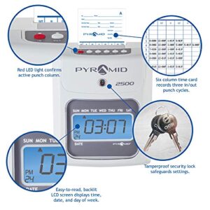 Pyramid Time Systems 2500 Small Business Time Clock Bundle with 100 Time Cards, 1 Ribbon, 1 Time Card Rack, 2 Security Keys - No Employee Limit, ivory