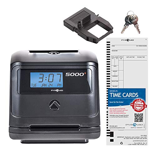 Pyramid Time Systems, Model 5000 Auto Totaling Time Clock, Handles up to 100 Employees, Made in USA, black