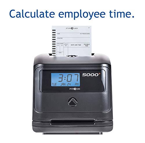 Pyramid Time Systems, Model 5000 Auto Totaling Time Clock, Handles up to 100 Employees, Made in USA, black