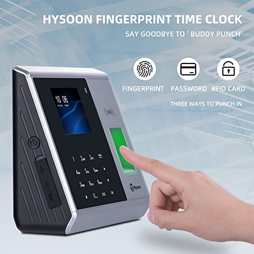 Hysoon Time Clock, Biometric Fingerprint Time Clocks for Employees Small Business Touch Keyboard, Time Card Machine with RFID and PIN Punch in One, Auto Clock in and Out Machine for Employees