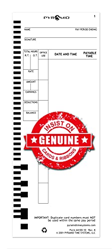 Pyramid Time Systems, 44100-10MB, 1,000 Count Genuine and Authentic Time Cards for 4000, 4000Pro, 4000ProK and 5000 Series Time Clocks from Pyramid, Time Cards