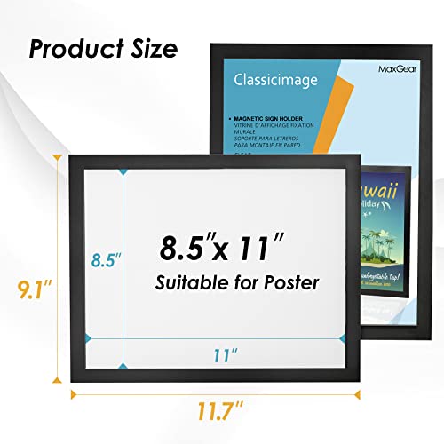 MaxGear Magnetic Sign Holder 8.5 x 11 Wall Mount, Self Adhesive Display Picture Frames with Strong Magentic Border and Clear PVC, Document Poster Paper Holder for Home Office Store (Black, 3 Pack)