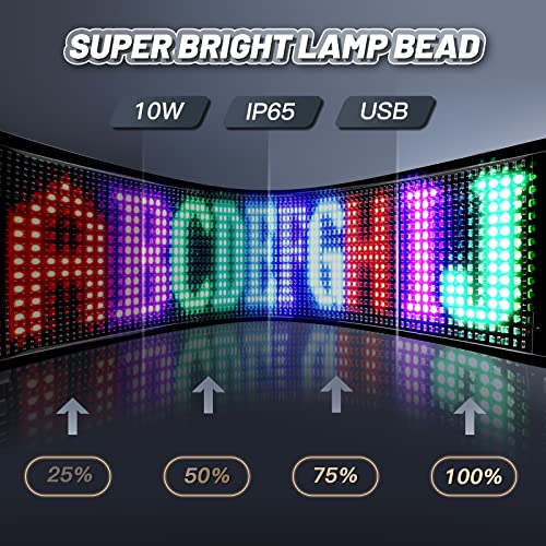 KJOY Programmable Huge Bright LED Signs, 27''x5'' Scrolling USB 5V LED Store Sign, Bluetooth App Control Custom Text Pattern Animation, Flexible LED Display for Car Store Party Bar Hotel