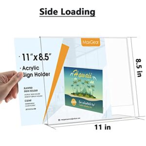 MaxGear Acrylic Sign Holder 8.5x11 inches 12 Pack, Horizontal Sign Holders Clear Paper Display Stand, Slant Back Flyer Frames Table Top Menu Document Holder for Office, Store, Restaurants - Landscape