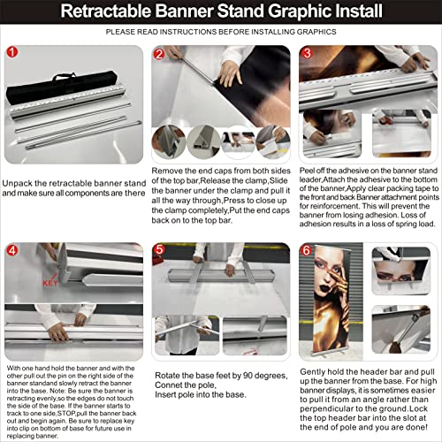 6 pack,33'' X 81'' Retractable Roll Up Banner Stand,business,Wedding,Pop Up Trade Show Sign Display,store sign display(Hardware only), Silver