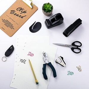 7-Piece Black Desk Accessory Kit Includes Desktop Stapler, Stapler Remover, Single Hole Punch, Tape Dispenser, Stainless Steel Scissors, Small Telescopic Knife and Envelope Slitter Mail Opener