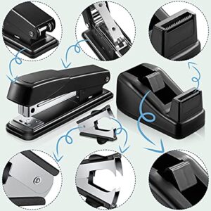 7-Piece Black Desk Accessory Kit Includes Desktop Stapler, Stapler Remover, Single Hole Punch, Tape Dispenser, Stainless Steel Scissors, Small Telescopic Knife and Envelope Slitter Mail Opener