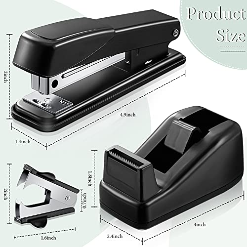 7-Piece Black Desk Accessory Kit Includes Desktop Stapler, Stapler Remover, Single Hole Punch, Tape Dispenser, Stainless Steel Scissors, Small Telescopic Knife and Envelope Slitter Mail Opener