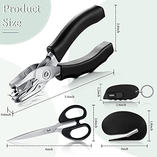 7-Piece Black Desk Accessory Kit Includes Desktop Stapler, Stapler Remover, Single Hole Punch, Tape Dispenser, Stainless Steel Scissors, Small Telescopic Knife and Envelope Slitter Mail Opener