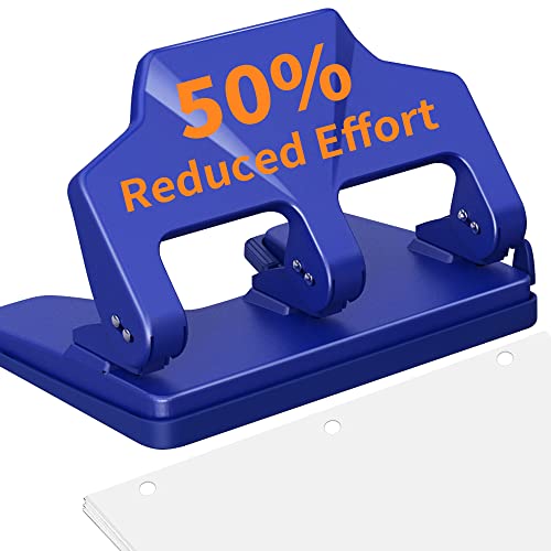 Heavy Duty 3 Hole Punch, 40-Sheet Heavy Duty Paper Punch, 50% Reduced Effort 3-Hole Punch, AFMAT Metal Hole Puncher 3 Ring, Three-Hole Paper Puncher w/Large Chip Tray for Classroom, Office, Blue