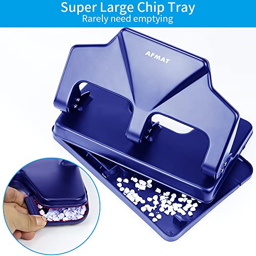 Heavy Duty 3 Hole Punch, 40-Sheet Heavy Duty Paper Punch, 50% Reduced Effort 3-Hole Punch, AFMAT Metal Hole Puncher 3 Ring, Three-Hole Paper Puncher w/Large Chip Tray for Classroom, Office, Blue