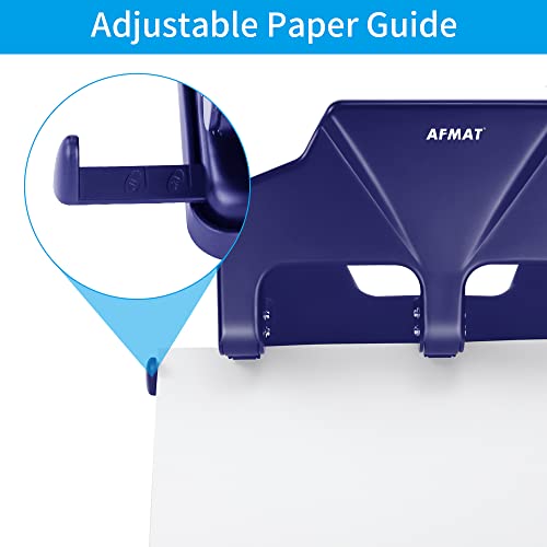 Heavy Duty 3 Hole Punch, 40-Sheet Heavy Duty Paper Punch, 50% Reduced Effort 3-Hole Punch, AFMAT Metal Hole Puncher 3 Ring, Three-Hole Paper Puncher w/Large Chip Tray for Classroom, Office, Blue