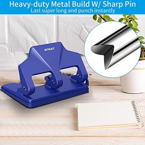 Heavy Duty 3 Hole Punch, 40-Sheet Heavy Duty Paper Punch, 50% Reduced Effort 3-Hole Punch, AFMAT Metal Hole Puncher 3 Ring, Three-Hole Paper Puncher w/Large Chip Tray for Classroom, Office, Blue