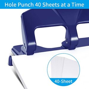 Heavy Duty 3 Hole Punch, 40-Sheet Heavy Duty Paper Punch, 50% Reduced Effort 3-Hole Punch, AFMAT Metal Hole Puncher 3 Ring, Three-Hole Paper Puncher w/Large Chip Tray for Classroom, Office, Blue