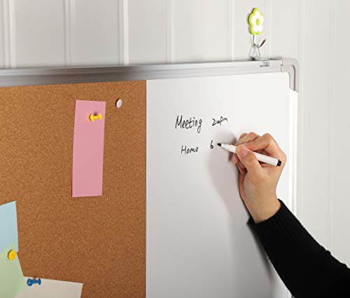 Combination Whiteboard Bulletin Board Set - Dry Erase/Cork Board 30 x 20" with 1 Magnetic Dry Eraser, 4 Markers, 4 Magnets and 10 Pins - Big Combo Tack White Board for Home Office Cubicle Desk