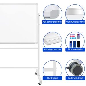 Rolling Magnetic Whiteboard 48" X 36",Mobile Whiteboard with Stand, Double-Sided & Height Adjustable White Board Dry Erase Board with Stand, Portable Standing Whiteboard On Wheels