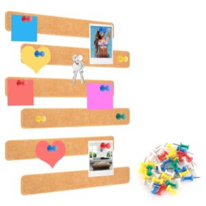 grevosea 6 pieces bulletin board strips, memo board cork boards strips for walls self-adhesive felt pin board strips with 35 pushpin for home office decor & memo display no damage for wall （brown）