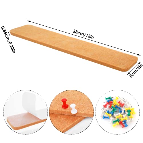 Grevosea 6 Pieces Bulletin Board Strips, Memo Board Cork Boards Strips for Walls Self-Adhesive Felt Pin Board Strips with 35 Pushpin for Home Office Decor & Memo Display No Damage for Wall （Brown）