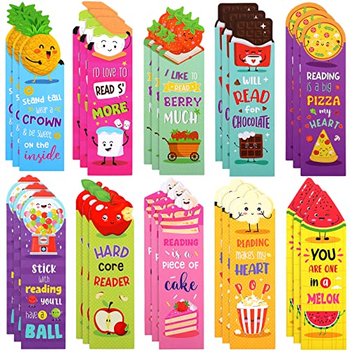 Scented Bookmarks Kids Scratch and Sniff Bookmarks Fruit Food Theme Bookmarks Sayings Bookmarks Assorted Scented Bookmarks Cute Bookmarks for Kids, Students, Teens, Food Lovers, 10 Styles (30 Pieces)