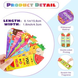 Scented Bookmarks Kids Scratch and Sniff Bookmarks Fruit Food Theme Bookmarks Sayings Bookmarks Assorted Scented Bookmarks Cute Bookmarks for Kids, Students, Teens, Food Lovers, 10 Styles (30 Pieces)