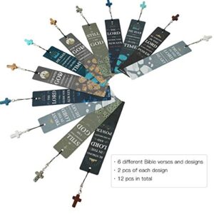 12 Pcs Bible Verses Bookmarks with Cross Pendants, Bookmark for Bible, Great Religious Christian Gifts for Men, Women, Kids, Perfect for Reading Rewards, Church Supplies, Giveaways for Sunday School.