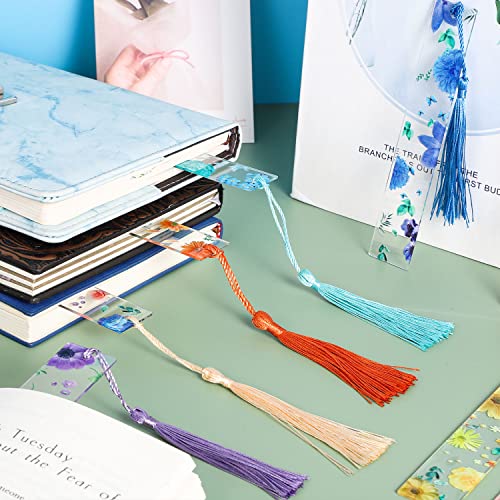 10 Pieces Flower Resin Bookmark Transparent Floral Bookmarks for Women Cute Bookmarks Flower Page Marker with Tassels Graduation Gifts for Women