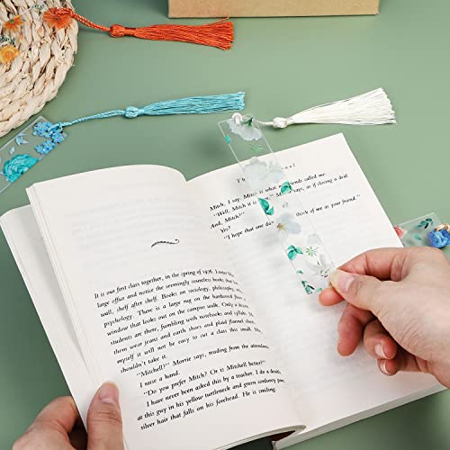 10 Pieces Flower Resin Bookmark Transparent Floral Bookmarks for Women Cute Bookmarks Flower Page Marker with Tassels Graduation Gifts for Women