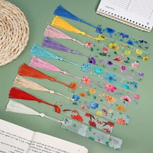 10 Pieces Flower Resin Bookmark Transparent Floral Bookmarks for Women Cute Bookmarks Flower Page Marker with Tassels Graduation Gifts for Women