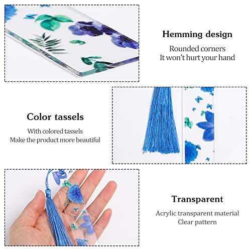 10 Pieces Flower Resin Bookmark Transparent Floral Bookmarks for Women Cute Bookmarks Flower Page Marker with Tassels Graduation Gifts for Women