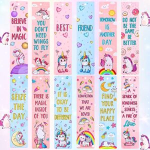 12 Pieces Unicorn and Rainbow Theme Bookmarks with 12 Pieces Metal Charms, Inspirational Quotes Bookmarker Unicorn Page Markers for School Reading Boys Girls Teens and Adults