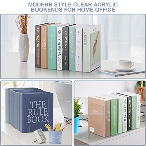 Acrylic Bookends 2 Pieces, VFINE Clear Bookends for Shelves Decor Heavy Duty Book Ends and Desktop Organizer, Book Stopper for Home Office School Supplies, 7.28 * 4.7 * 4.7 inch