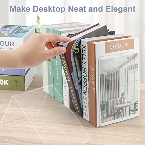 Acrylic Bookends 2 Pieces, VFINE Clear Bookends for Shelves Decor Heavy Duty Book Ends and Desktop Organizer, Book Stopper for Home Office School Supplies, 7.28 * 4.7 * 4.7 inch