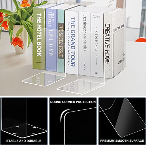 Acrylic Bookends 2 Pieces, VFINE Clear Bookends for Shelves Decor Heavy Duty Book Ends and Desktop Organizer, Book Stopper for Home Office School Supplies, 7.28 * 4.7 * 4.7 inch