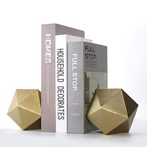 ambipolar geometric decorative ball shaped bookends, modern cast iron gold bookends for office desk, book shelf, room decor, home office, book stand or organizer, set of 2