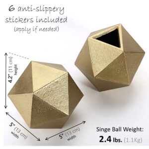 Ambipolar Geometric Decorative Ball Shaped Bookends, Modern Cast Iron Gold Bookends for Office Desk, Book Shelf, Room Decor, Home Office, Book Stand or Organizer, Set of 2